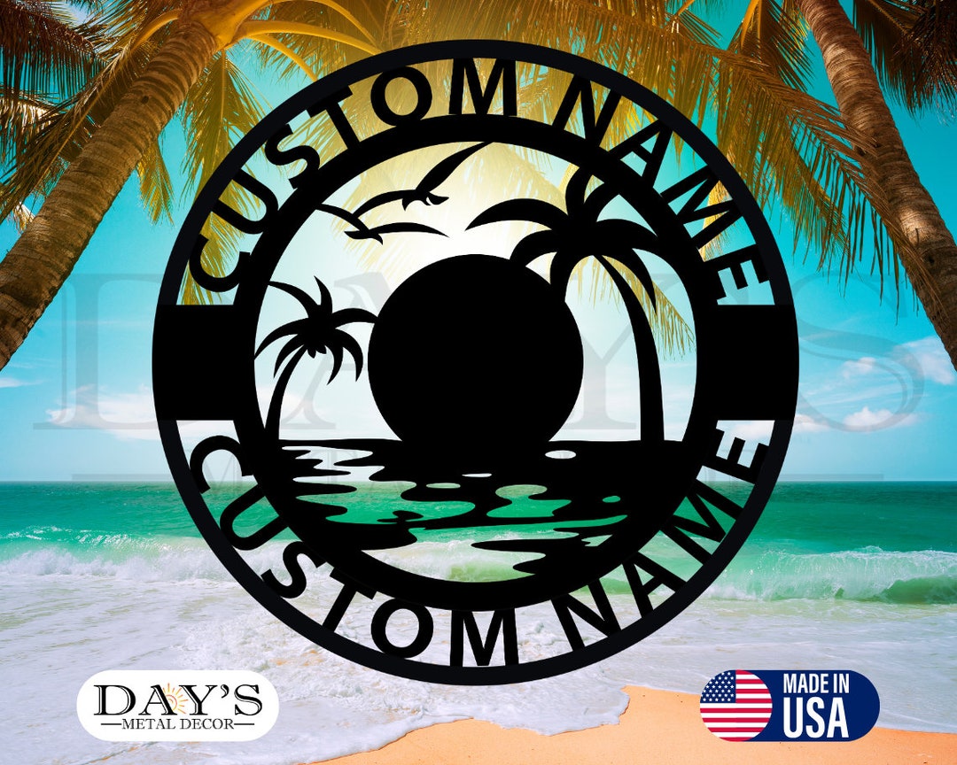 Custom Tropical Sign , Personalized Tropical Patio or Pool Sign - Palm ...