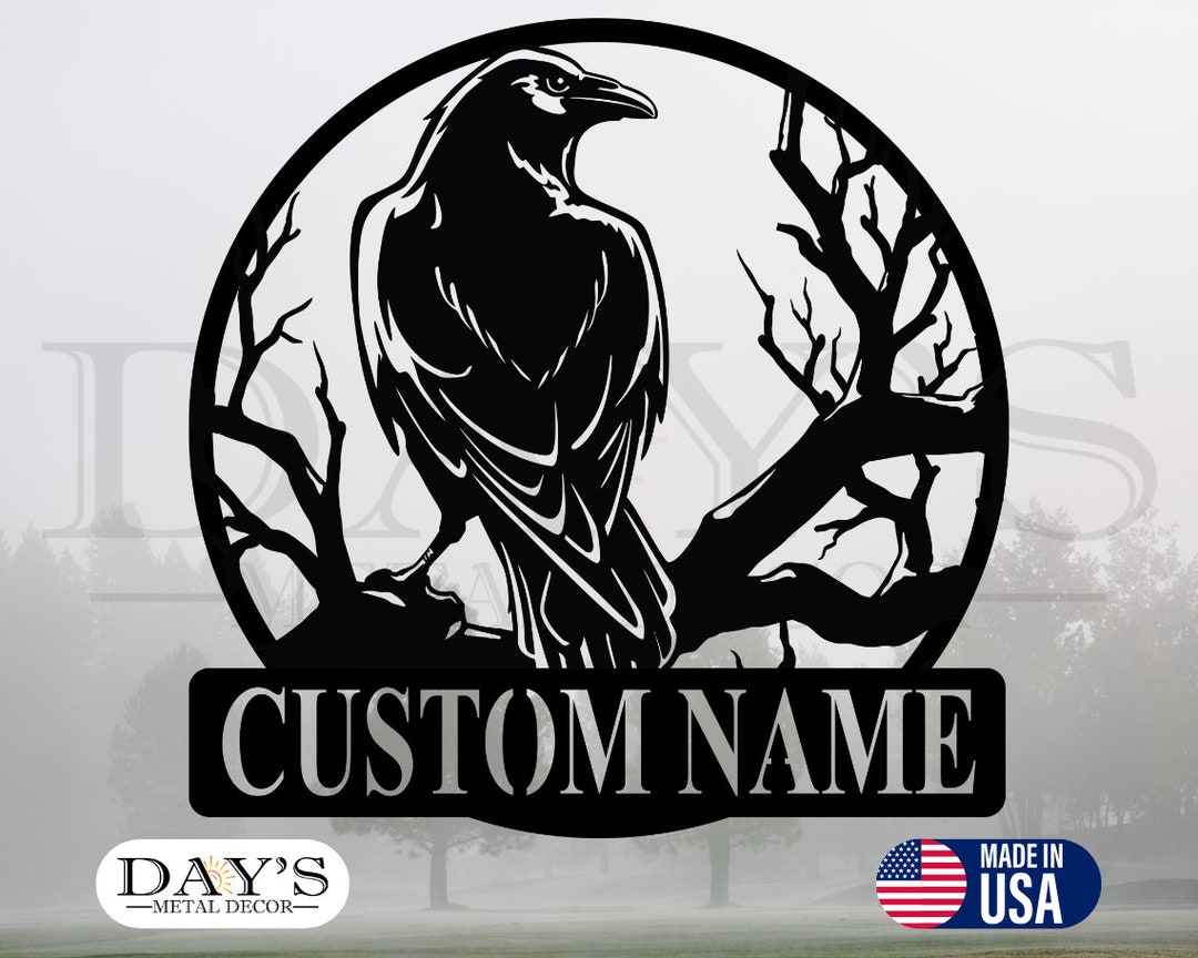 Personalized Raven on A Branch Metal Sign, Personalized Signs, Metal ...