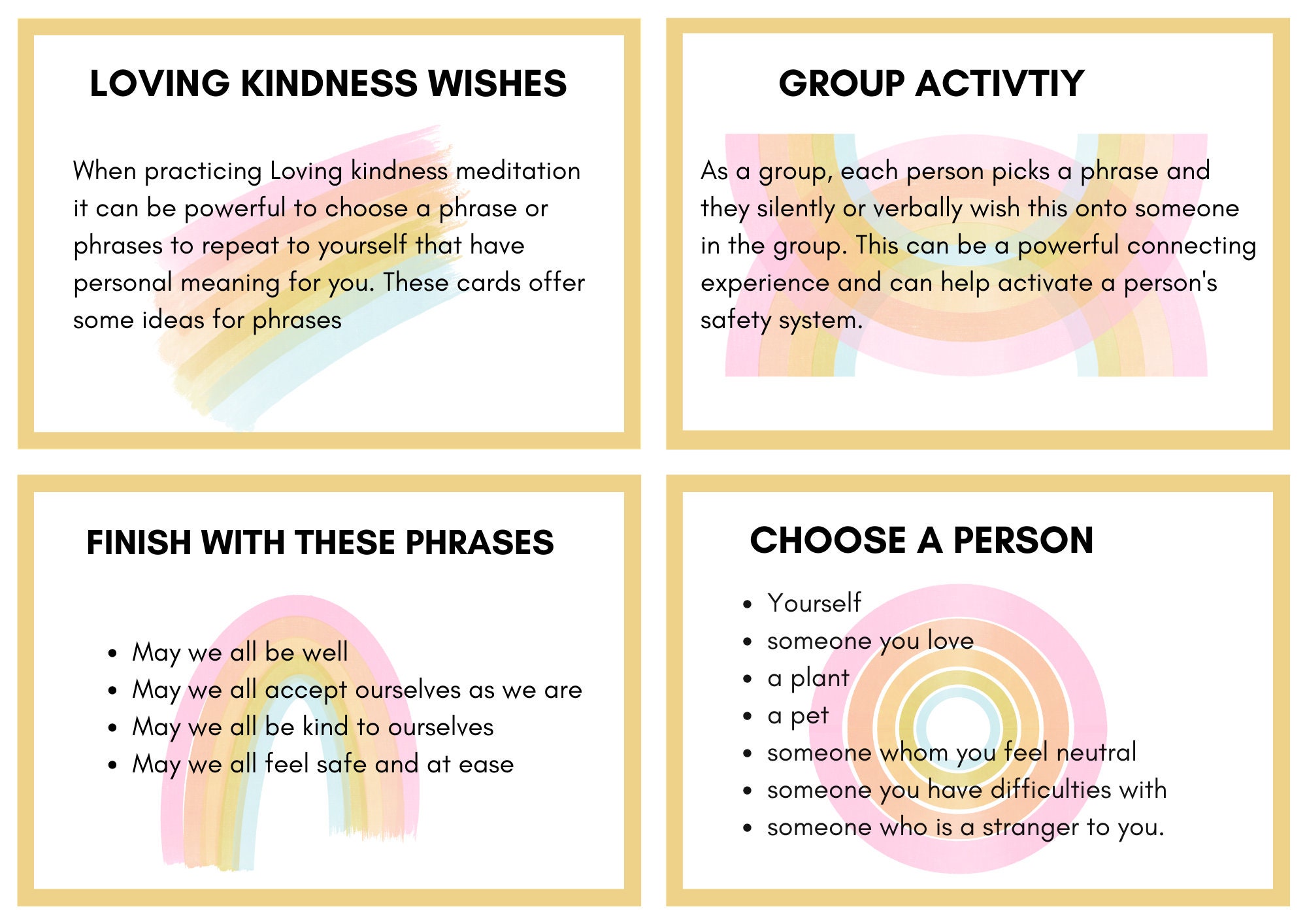Loving Kindness Affirmation Cards | Group Self Compassion Exercise ...