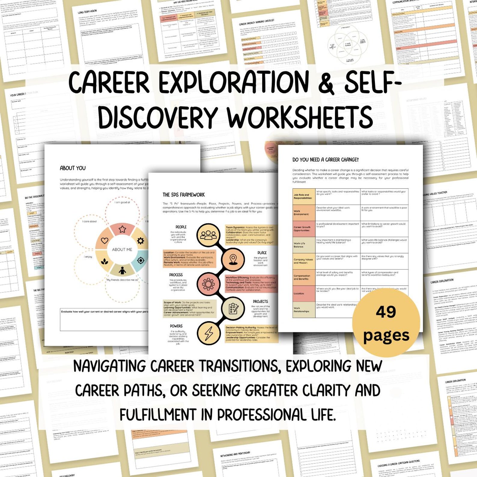 Career Exploration Worksheets: Self-discovery & Goal Setting (PDF) - Etsy