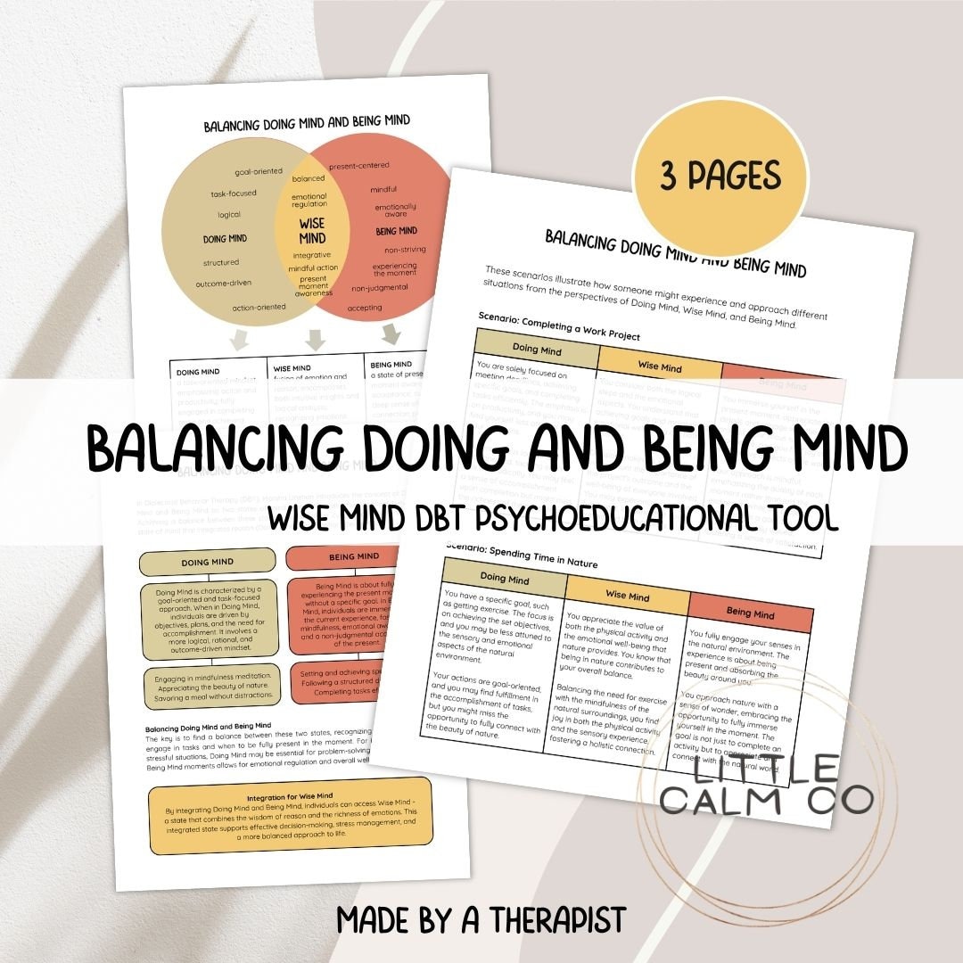 Balancing Doing Mind and Being Mind DBT Skill Therapy Handout, Mindfulness Strategy, Wise Mind ...