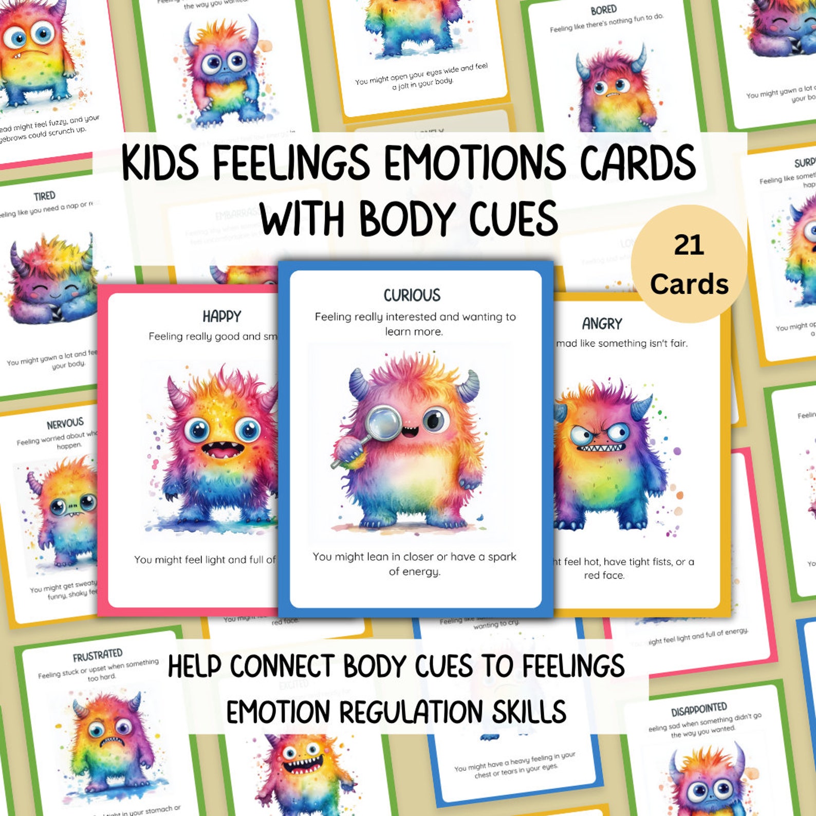 Kids Feelings Cards, Naming Emotions, Body Cues and Interoception Skill ...