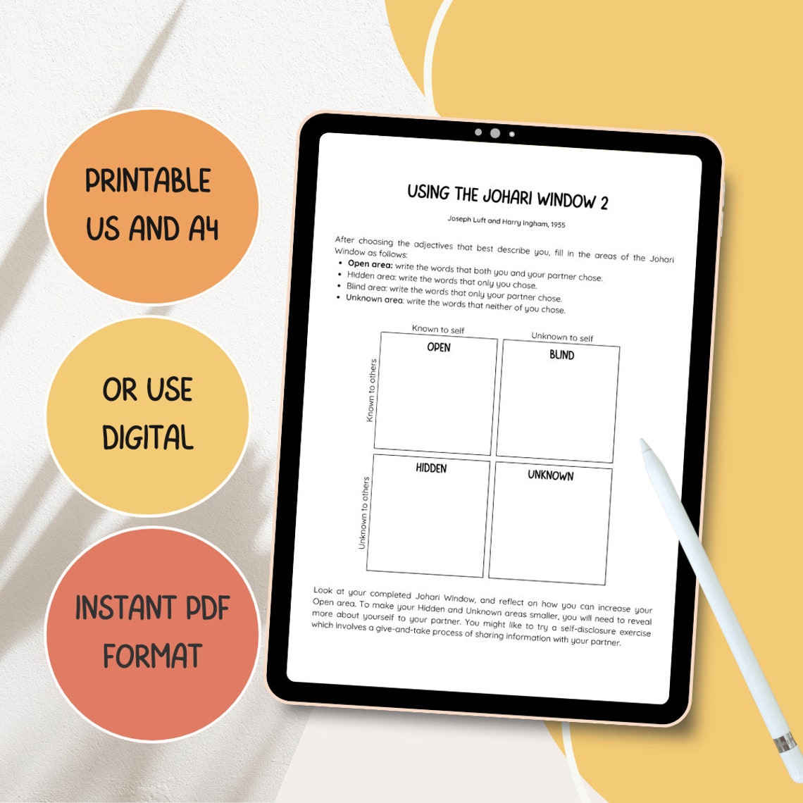 Johari Window Worksheet Psychoeducation, Relationship Therapy ...