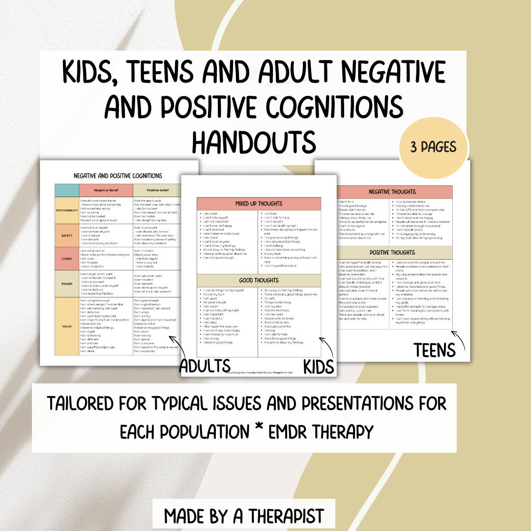 EMDR Negative and Positive Cognitions for Adults, Teens and Kids ...
