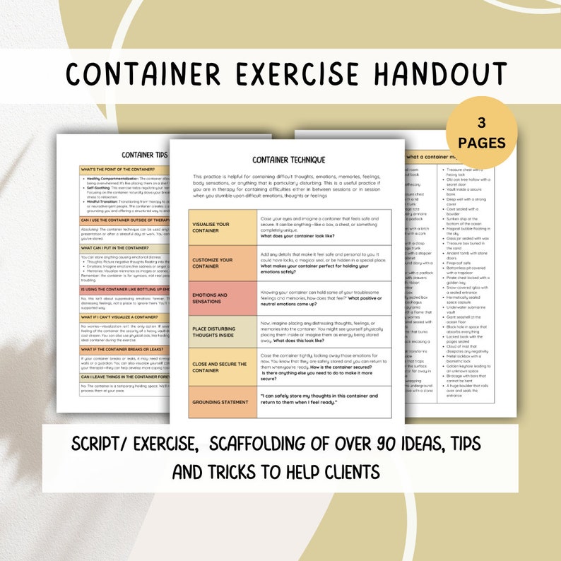 EMDR Container Exercise Handout, Compartmentalization Tool, Guided Visualisation Tool for ...