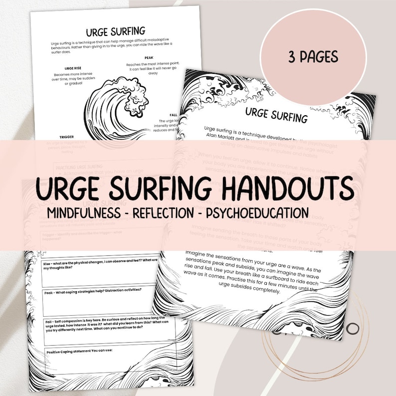 Urge Surfing Mindfulness Therapy Handouts, Psychoeducation Tool, Coping ...