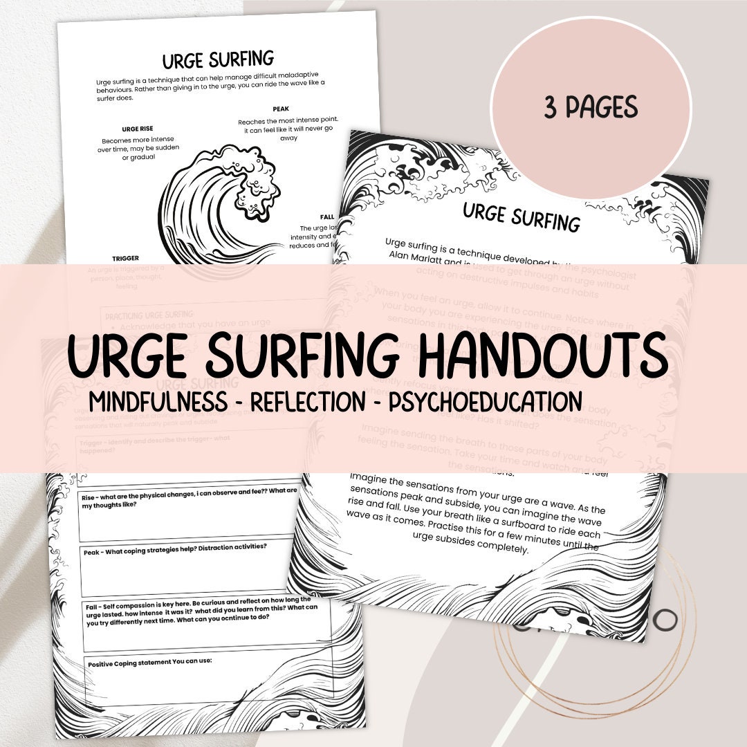 Urge Surfing Mindfulness Therapy Handouts, Psychoeducation Tool, Coping ...