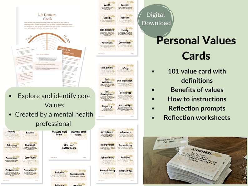 Personal Values Card Exercise | 101 Values Card to Print | Core Values ...