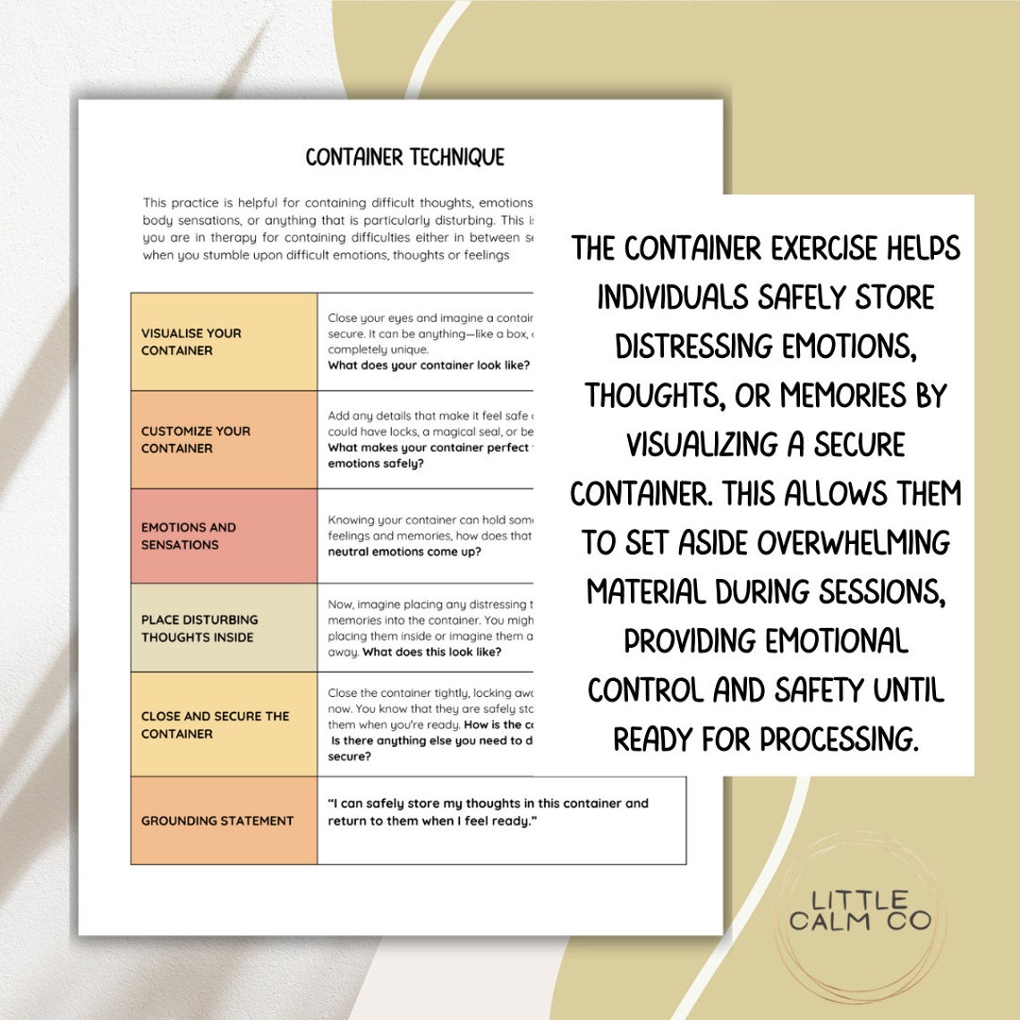 EMDR Container Exercise Handout, Compartmentalization Tool, Guided ...