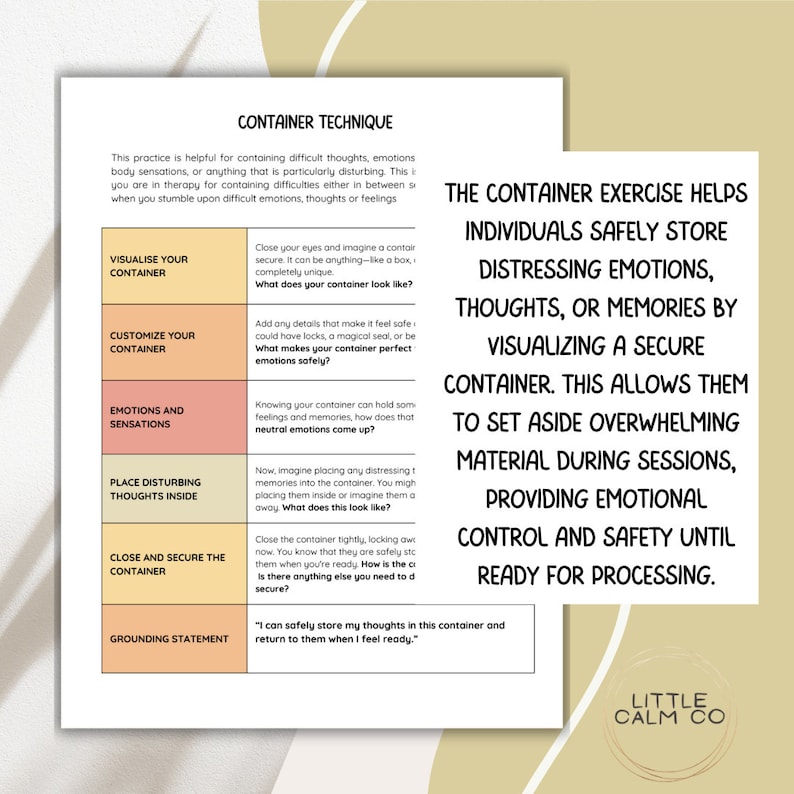 EMDR Container Exercise Handout, Compartmentalization Tool, Guided ...