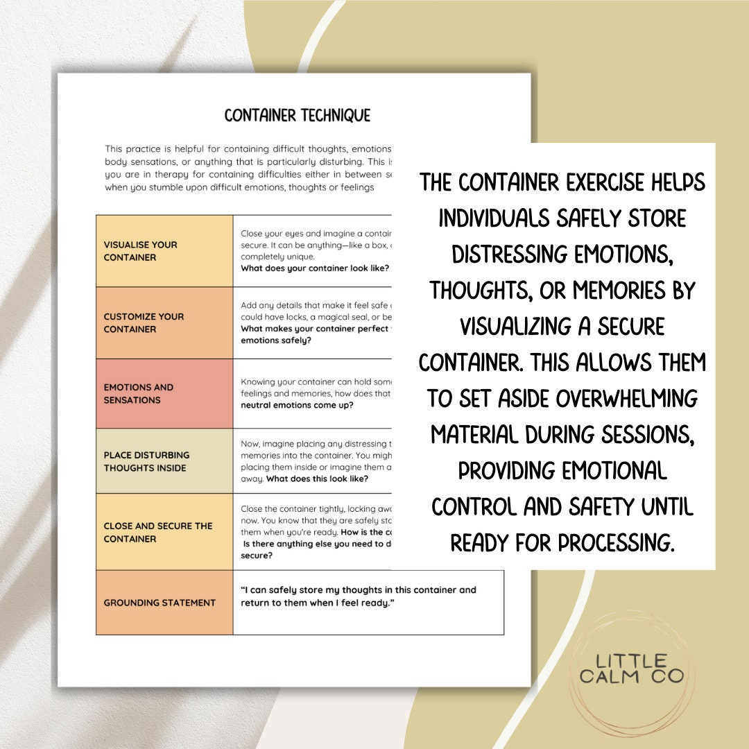 EMDR Container Exercise Handout, Compartmentalization Tool, Guided ...