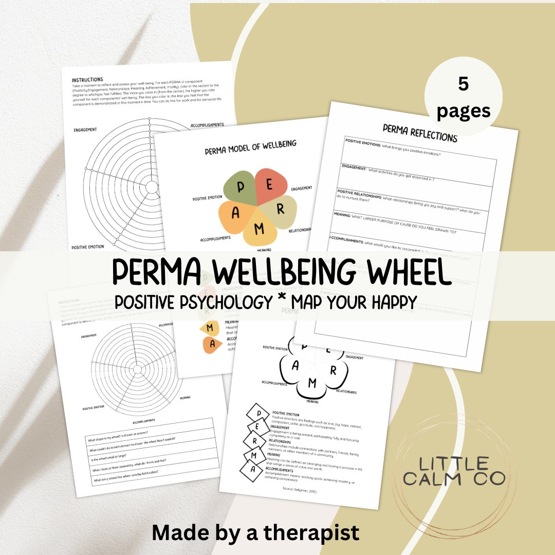 PERMA Theory of Happiness Wheel, Positive Psychology Worksheet, Life ...