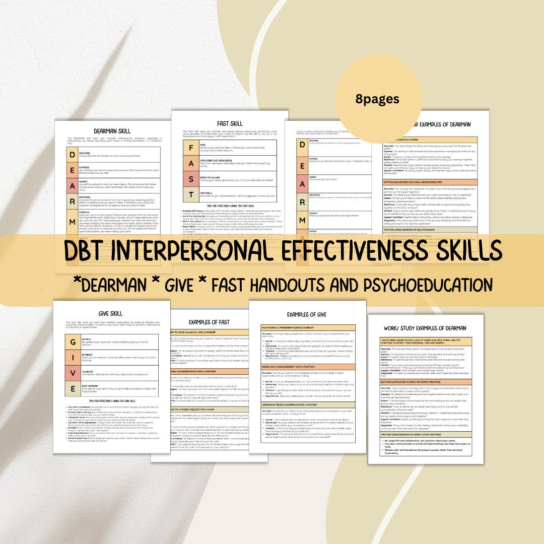 DBT Interpersonal Effectiveness Skills Handouts, DEARMAN, Give and Fast ...