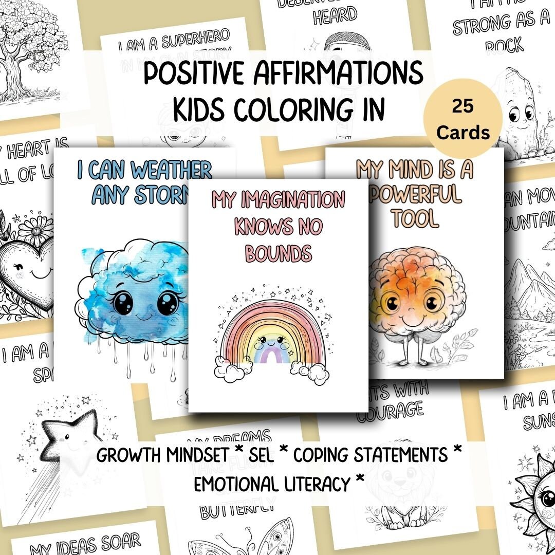 Positive Kids Affirmation Cards, Motivational Coloring Cards for ...