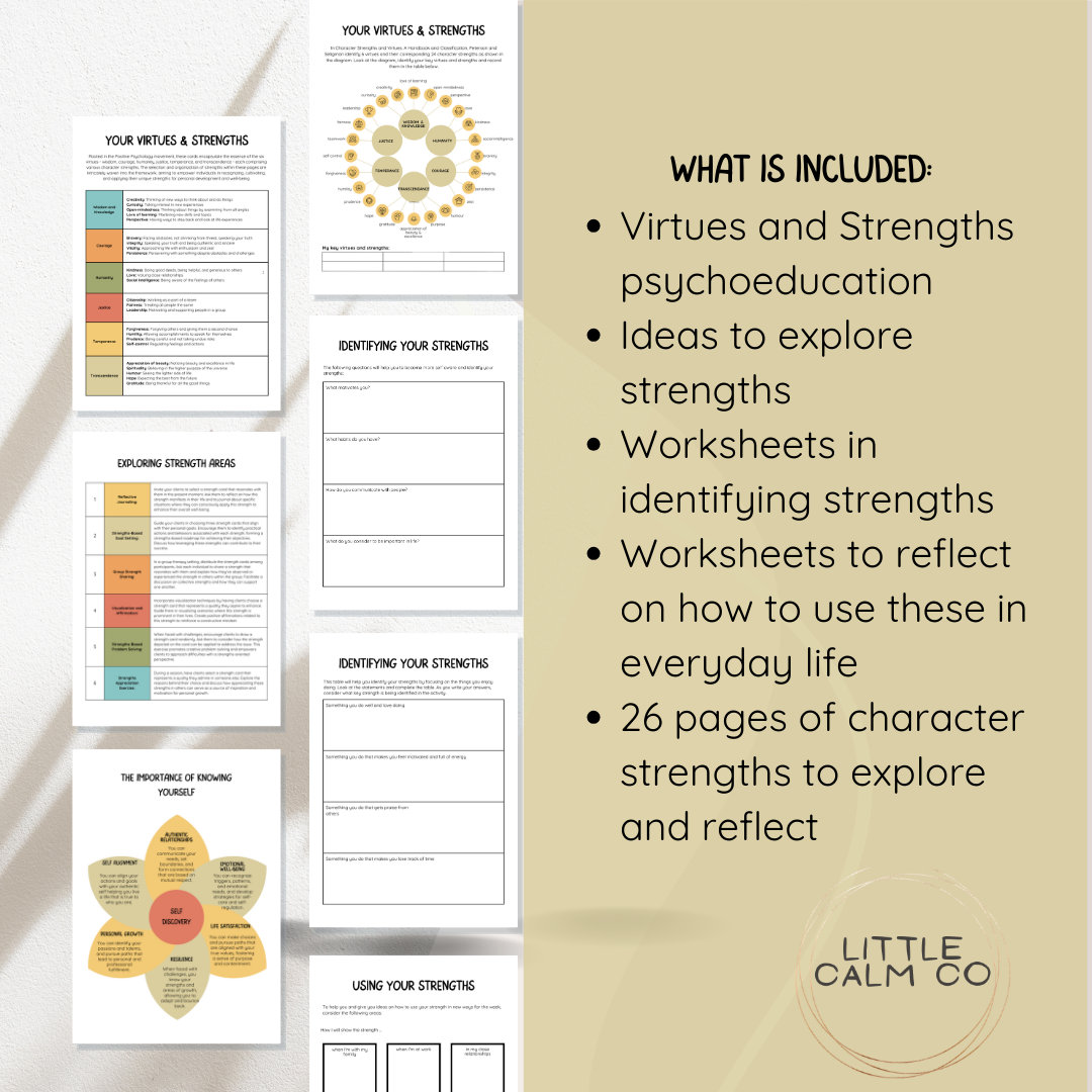 Strengths and Virtues Therapy Worksheets | Identify Your Inner Strength ...
