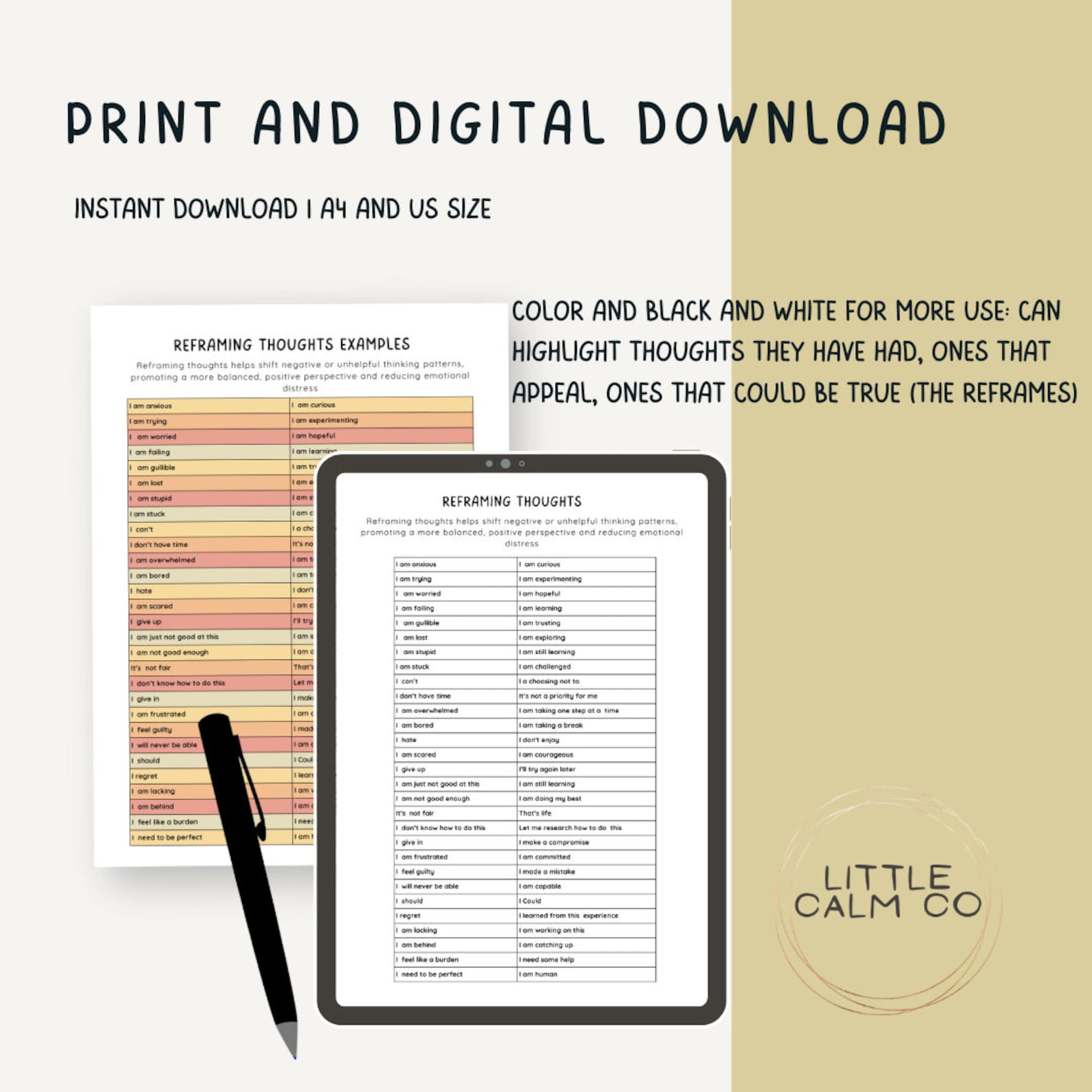 Cognitive Reframes Handout, CBT Cognitive Distortion Worksheets for ...