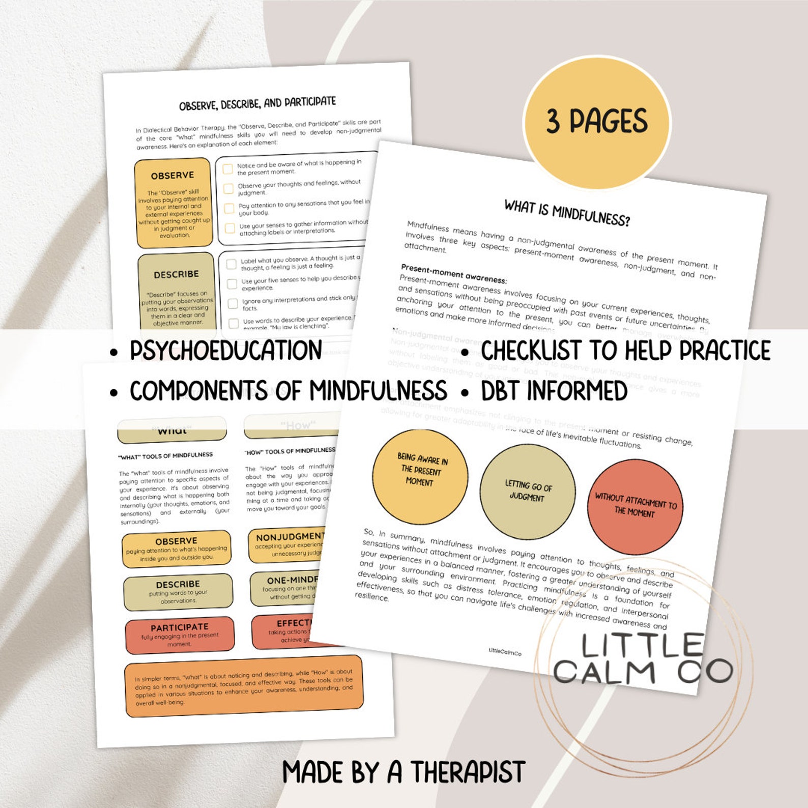 DBT What and How Skills of Mindfulness Handouts, Trauma-informed ...