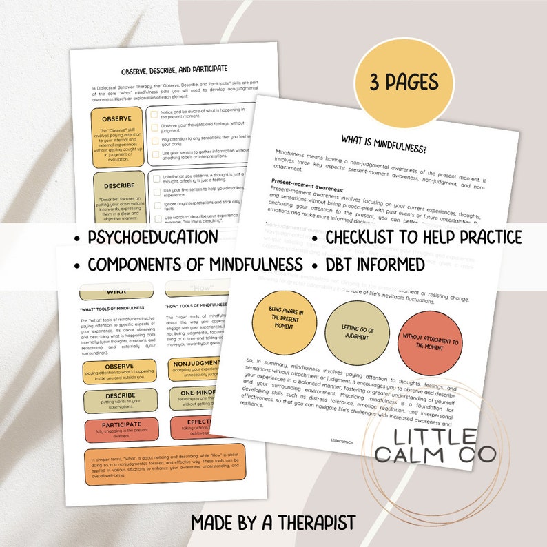 DBT What and How Skills of Mindfulness Handouts, Trauma-informed ...