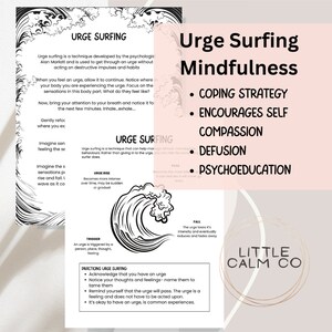 Urge Surfing Mindfulness Therapy Handouts, Psychoeducation Tool, Coping ...