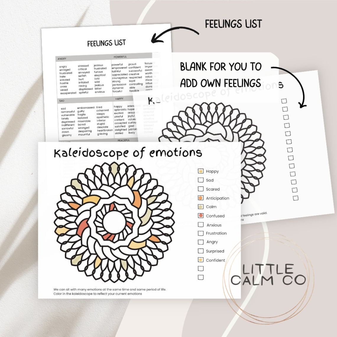 Feelings Coloring Page, Kaleidoscope of Emotions, Feelings List ...