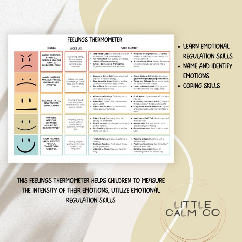 Feelings Thermometer With Coping Skills, Zones of Regulation, Feelings ...