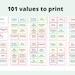 Personal Values Card Exercise | 101 Values Card to Print | Core Values Identification | Handouts ...
