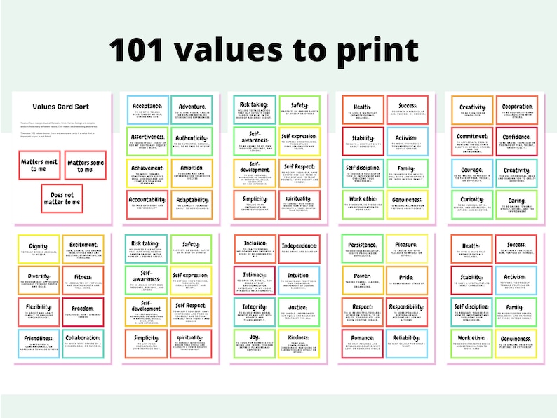 Personal Values Card Exercise | 101 Values Card to Print | Core Values ... Personal Values Card Exercise | 101 Values Card to Print | Core Values ...