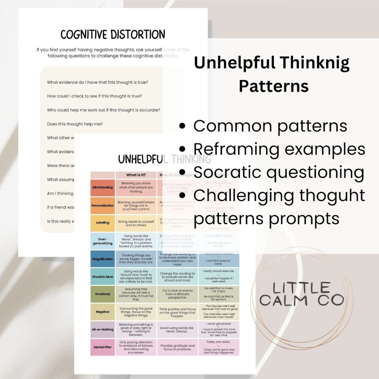 Cognitive Distortion Handout, CBT Worksheet, Cognitive Restructuring Tool, Challenging Unhelpful ...