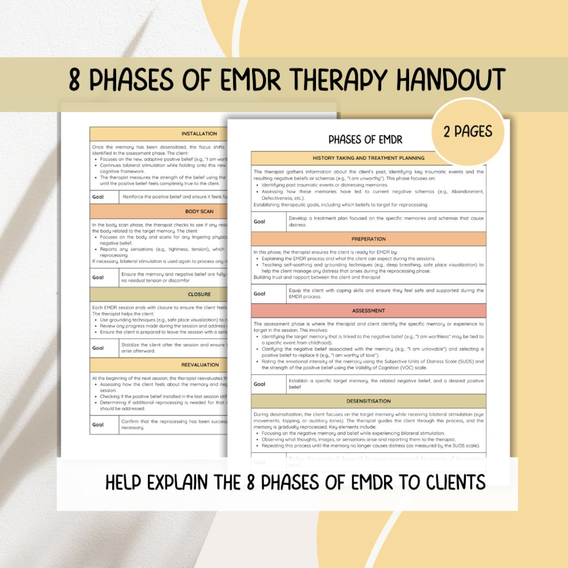 8 Phases of EMDR Client Handout, Psychoeducation, Therapist Cheat Sheet ...