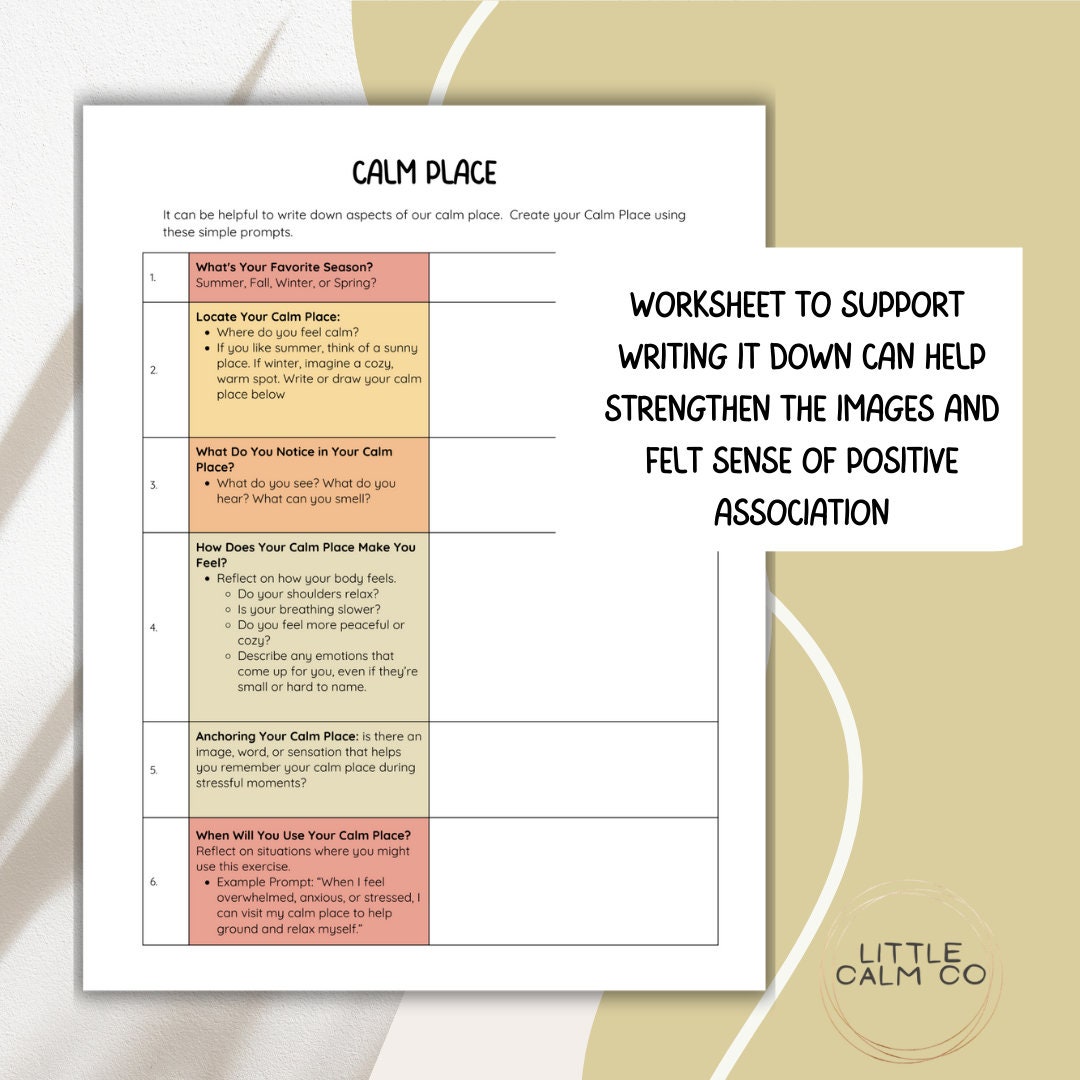 Safe Place, Calm Place Exercise, Neurodivergent Friendly Handout, EMDR ...