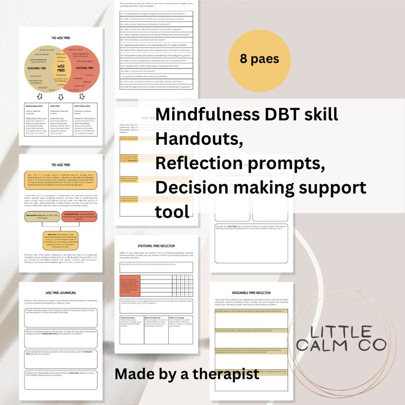 Wise Mind DBT Mindfulness Skill Psychoeducation Handouts, Reflection ...