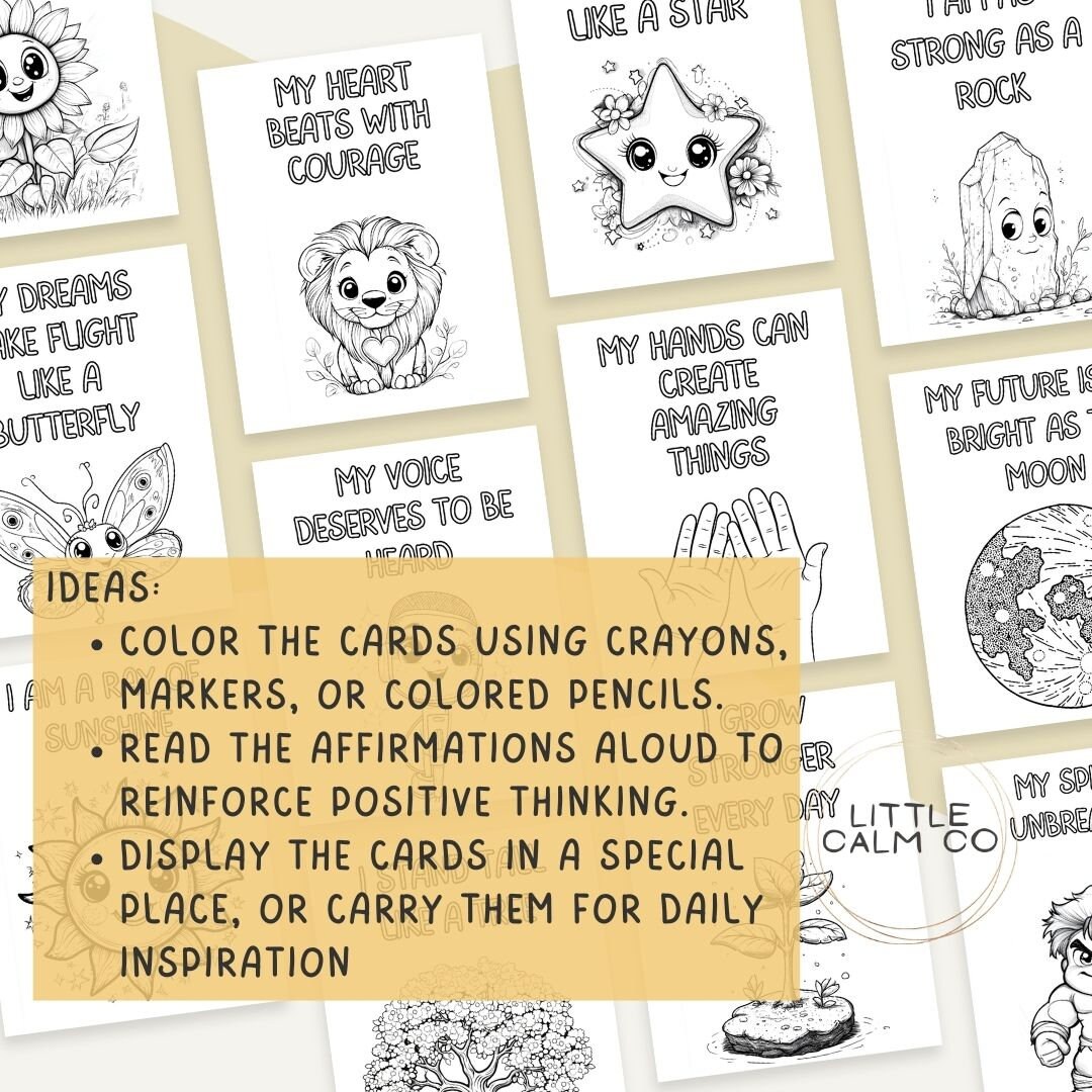 Positive Kids Affirmation Cards, Motivational Coloring Cards for ...
