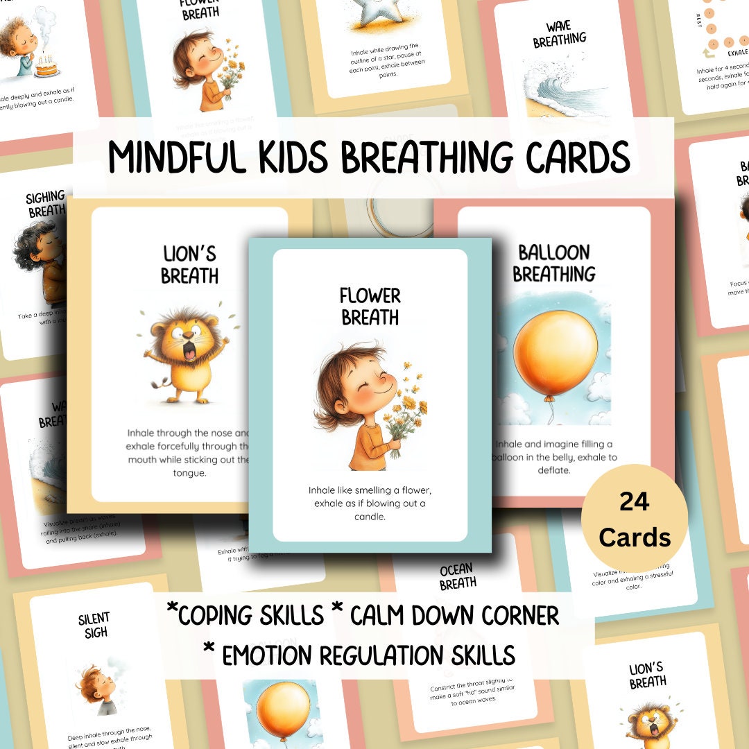 Mindful Kids Breathing Exercise Cards, Anxiety Management Skills ...