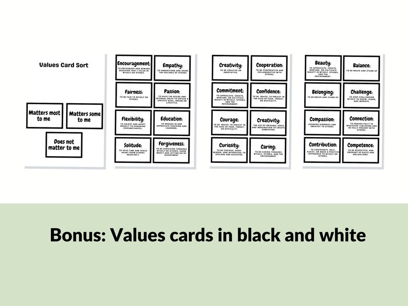 Personal Values Card Exercise 101 Values Card to Print - Etsy Australia