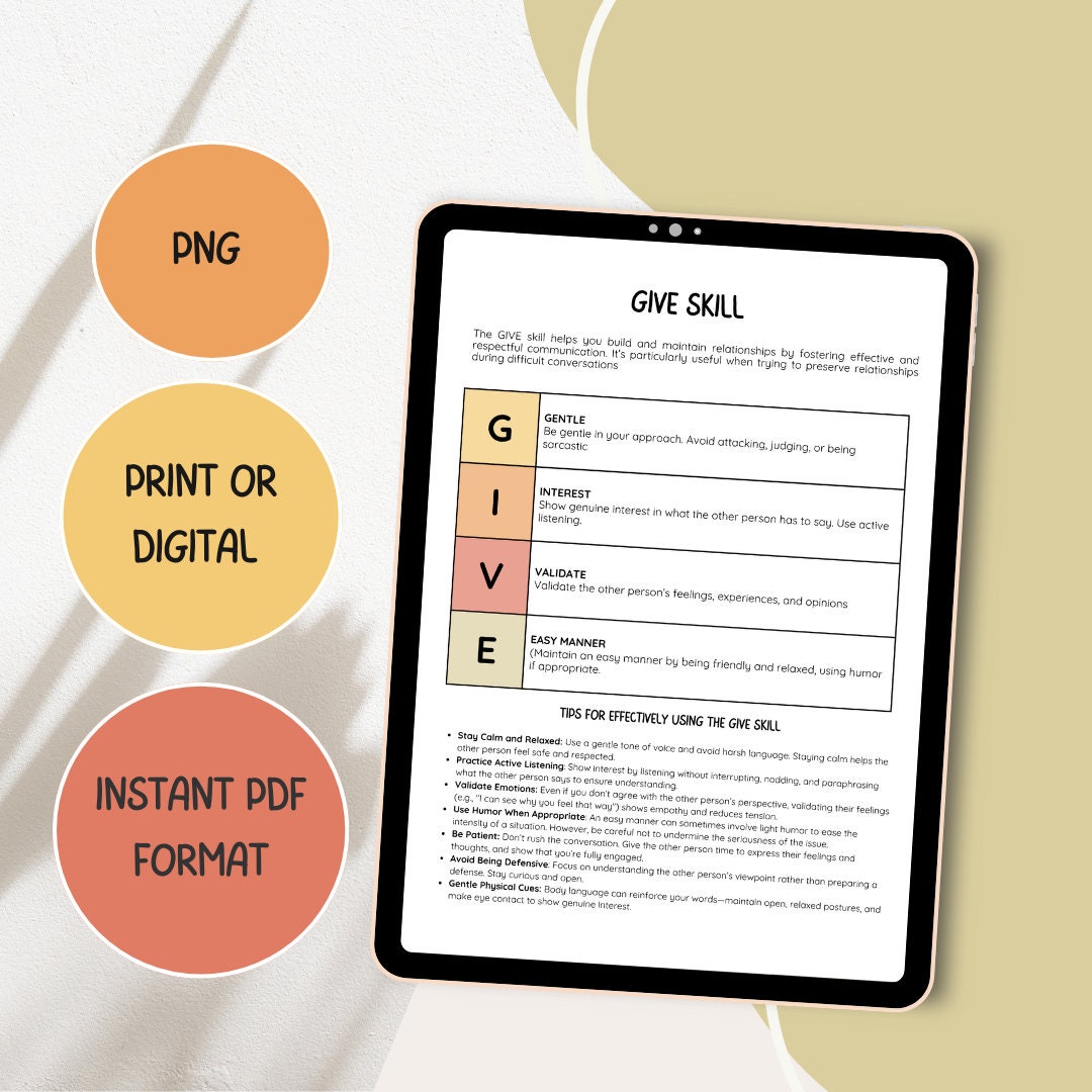 GIVE and FAST DBT Skills Handout, Interpersonal Effectiveness Handout ...