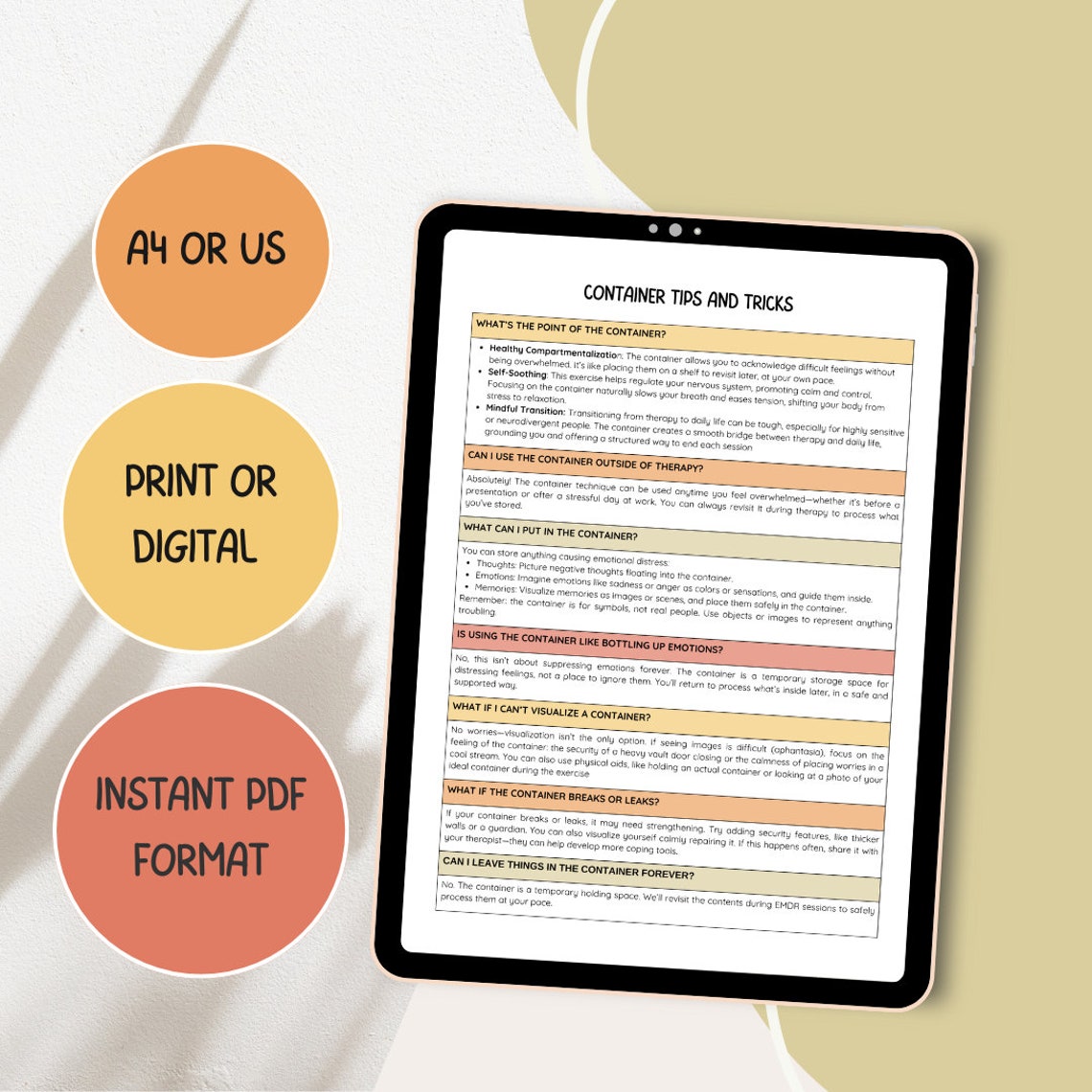 EMDR Container Exercise Handout, Compartmentalization Tool, Guided ...