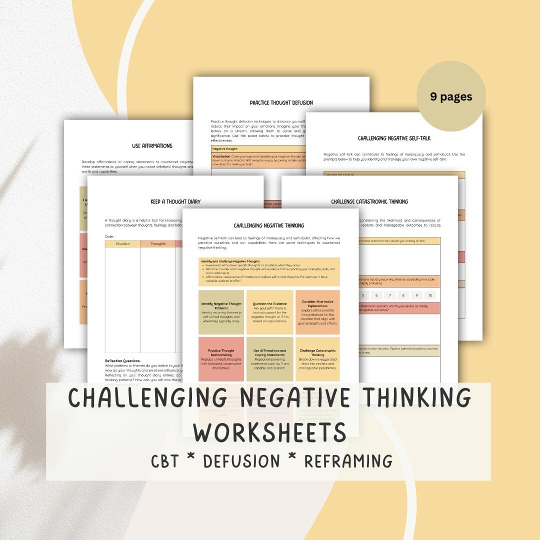 Challenging Negative Thinking Restructuring Handouts, Cognitive ...