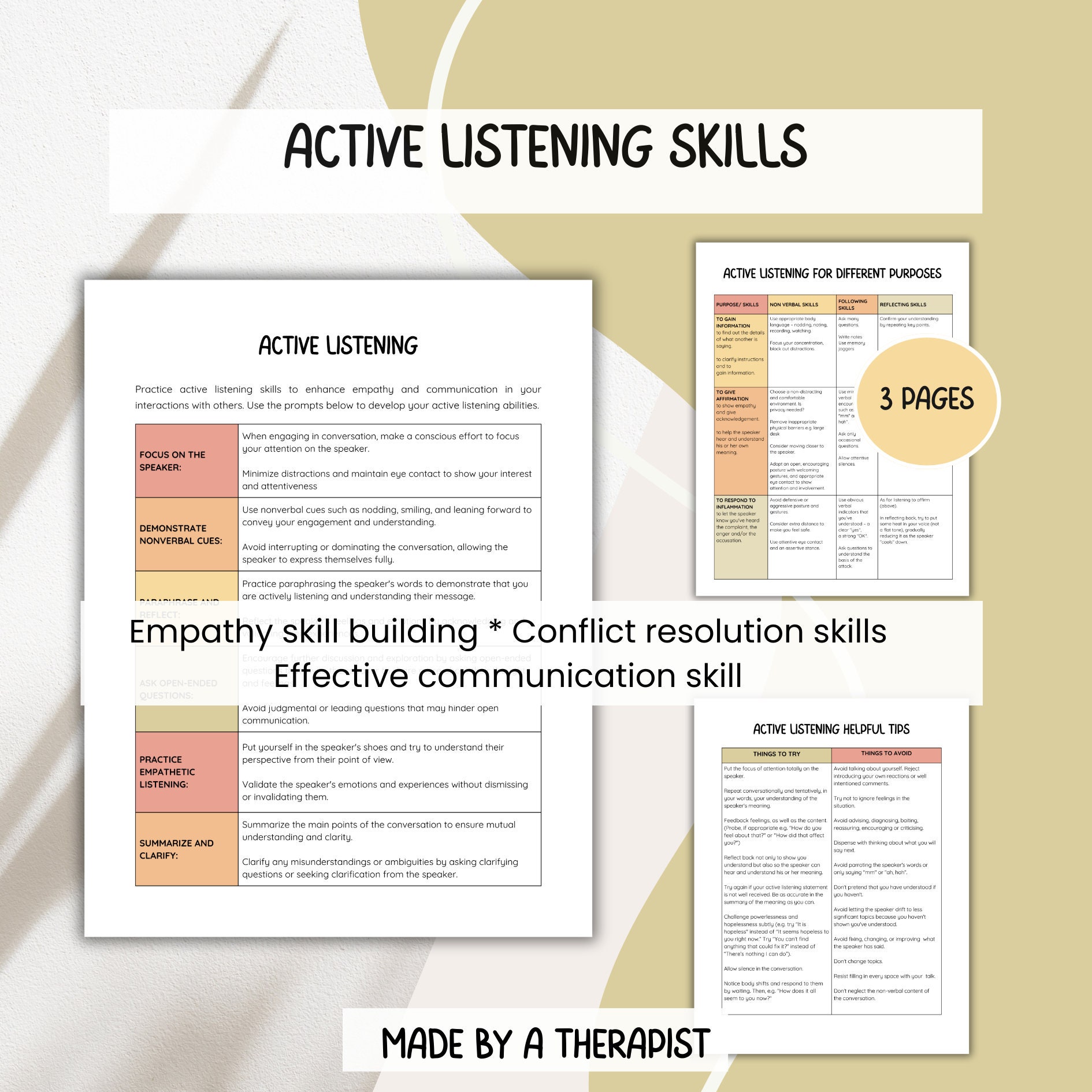 Active Listening Skills Psychoeducation Handouts, Healthy Communication ...