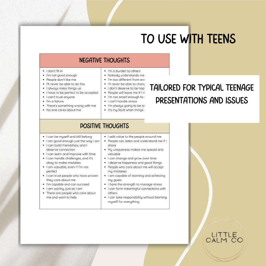 EMDR Negative and Positive Cognitions for Adults, Teens and Kids ...