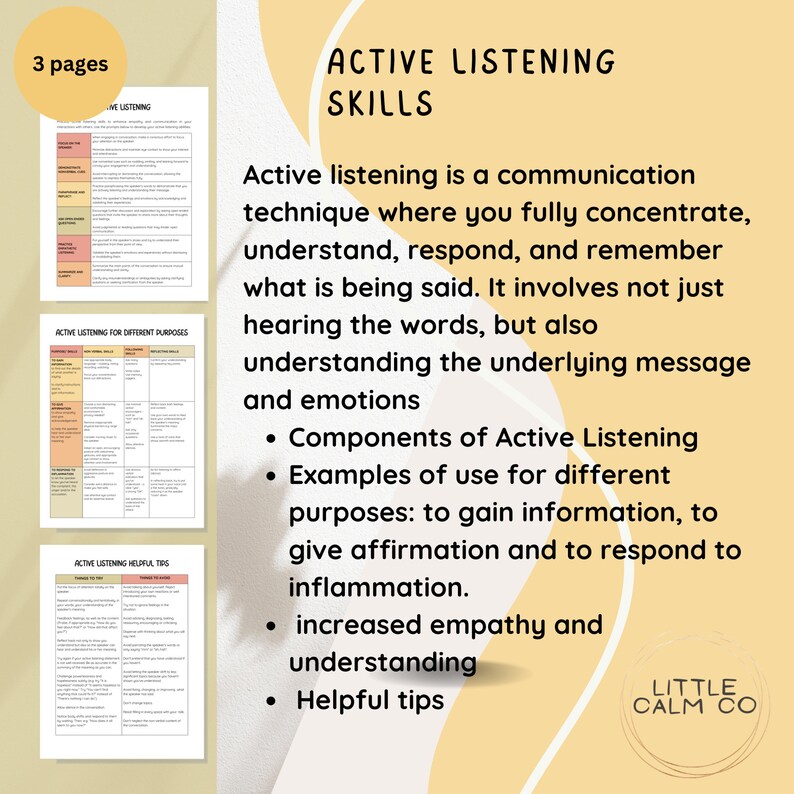 Active Listening Skills Psychoeducation Handouts, Healthy Communication ...
