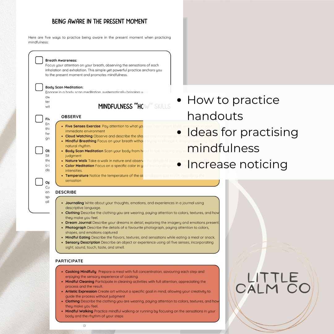 DBT What and How Skills of Mindfulness Handouts, Trauma-informed ...