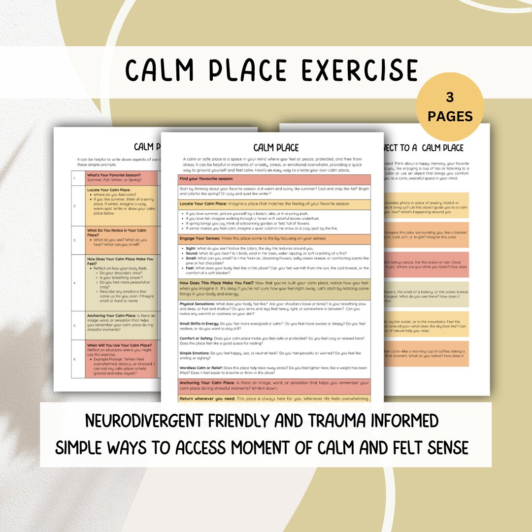 Safe Place, Calm Place Exercise, Neurodivergent Friendly Handout, EMDR ...