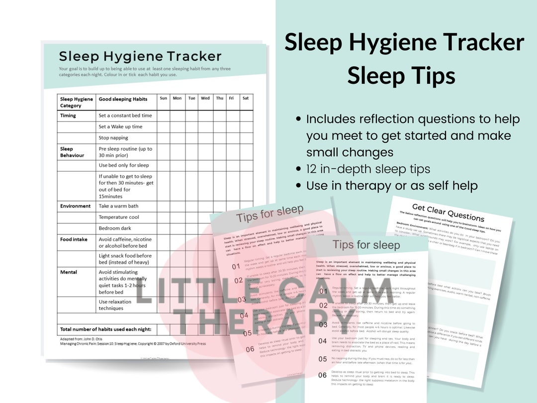 Sleep Hygiene Tracker, Goal Setting, Sleep Strategies, CBT Worksheet ...