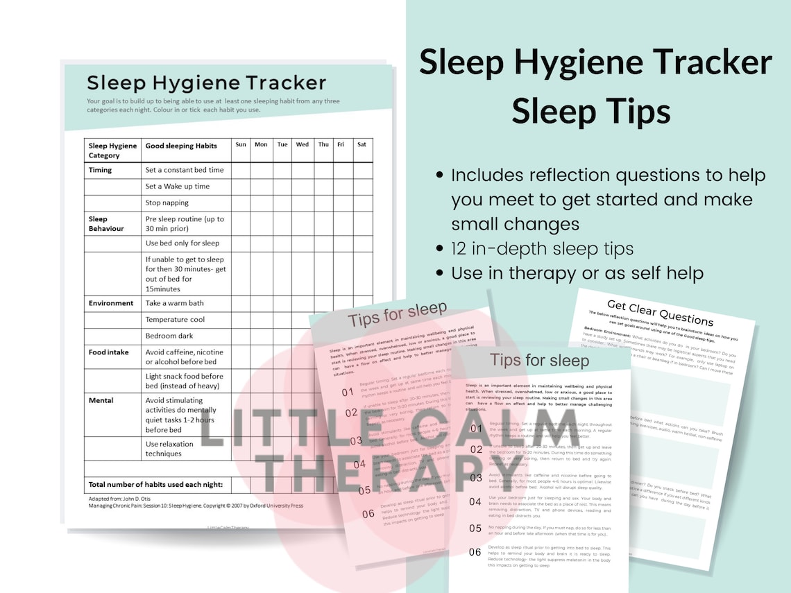 Sleep Hygiene Tracker, Goal Setting, Sleep Strategies, CBT Worksheet ...