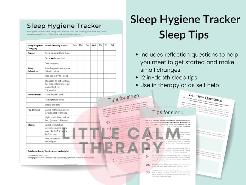 Sleep Hygiene Tracker, Goal Setting, Sleep Strategies, CBT Worksheet ...