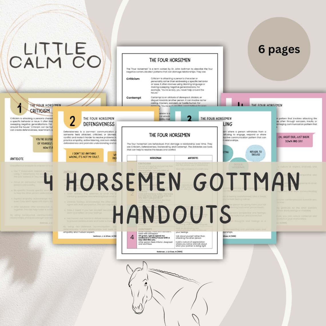 Gottman Four Horsemen Worksheets, Couple Self-help Tool, Relationship ...
