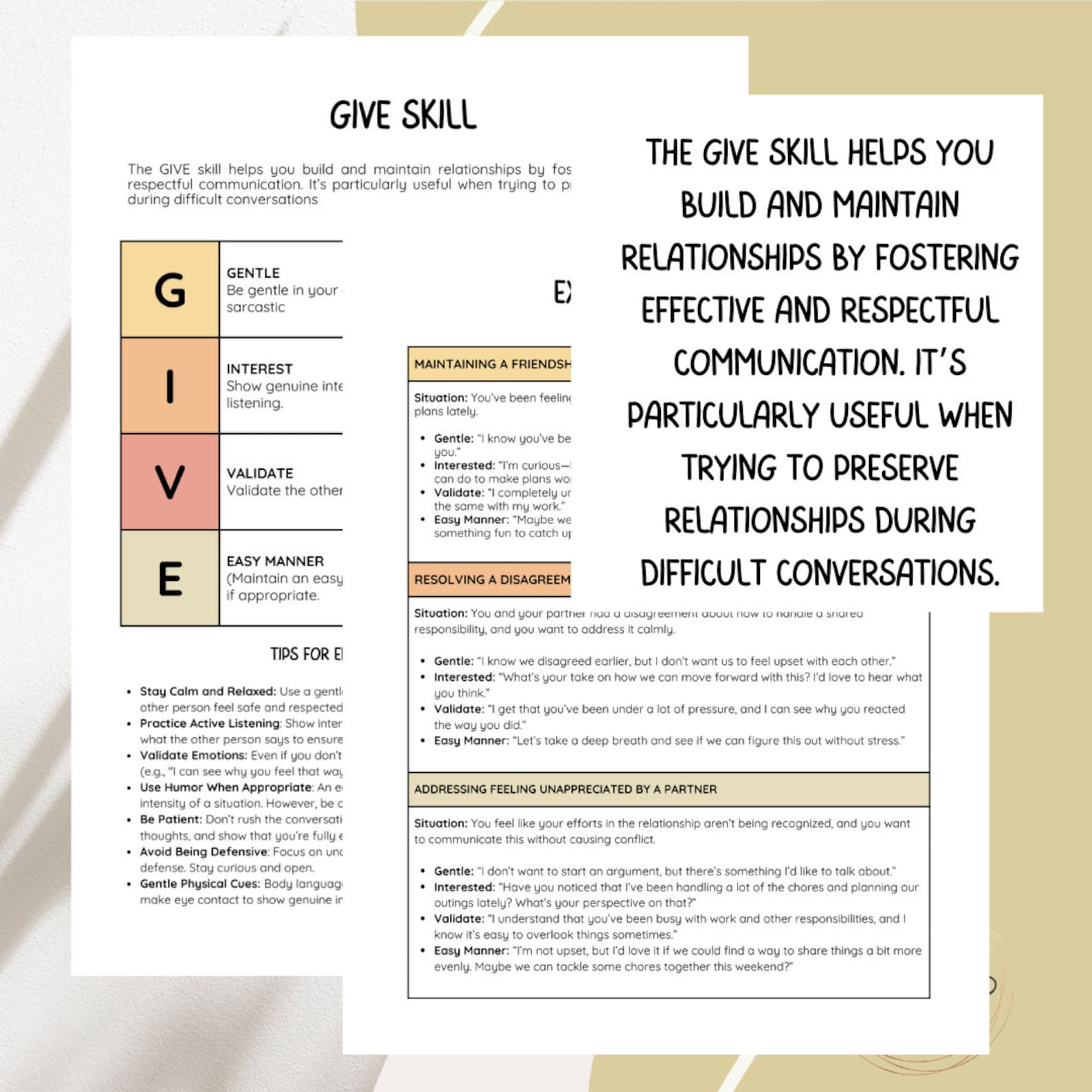 GIVE and FAST DBT Skills Handout, Interpersonal Effectiveness Handout ...