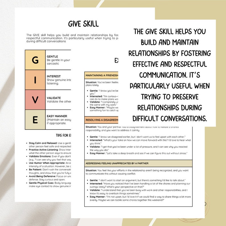 GIVE and FAST DBT Skills Handout, Interpersonal Effectiveness Handout ...