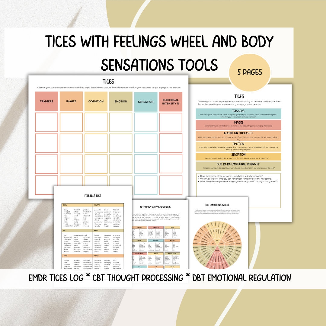 EMDR TICES Worksheet, Client Handout, Body Sensations and Emotion Wheel ...