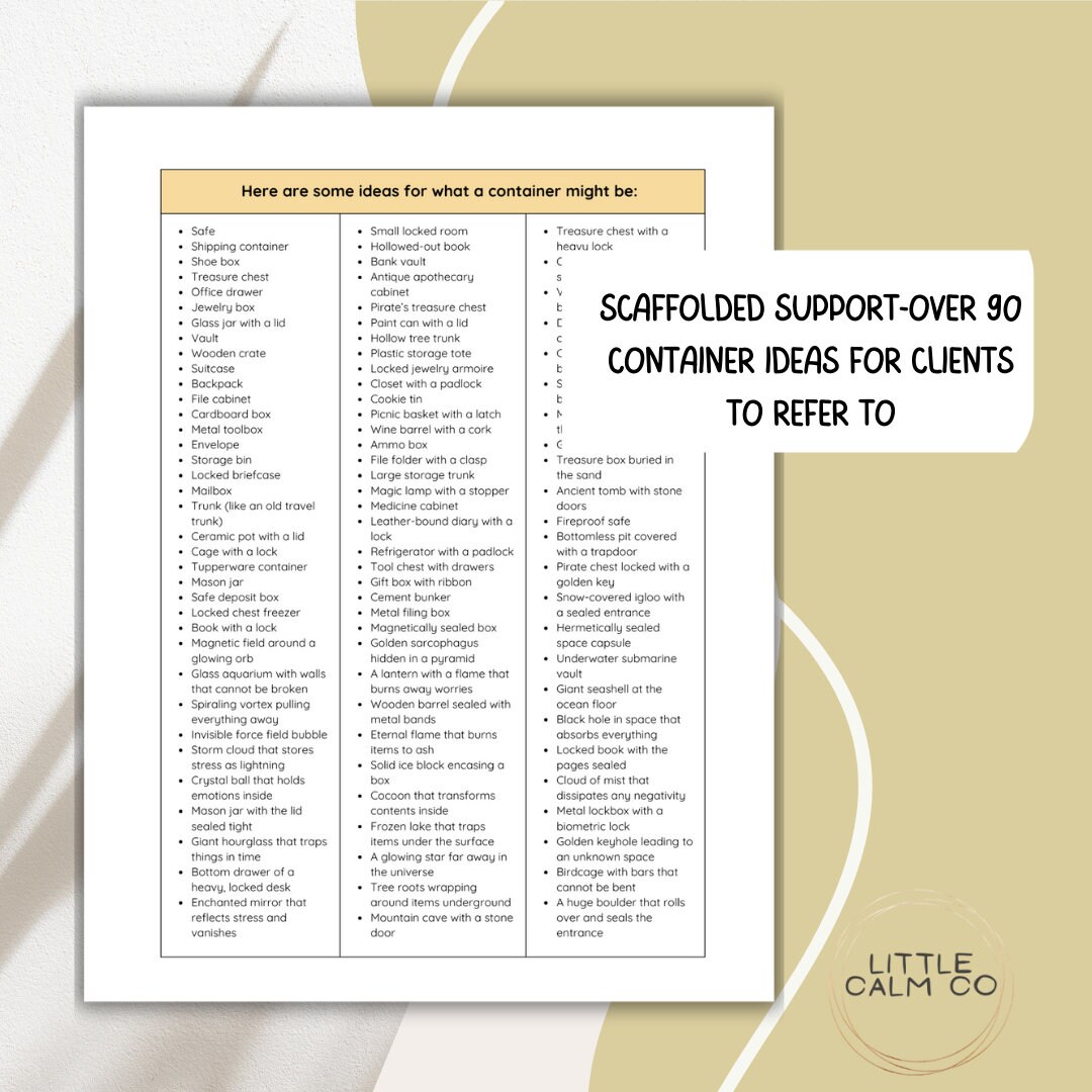 EMDR Container Exercise Handout, Compartmentalization Tool, Guided ...